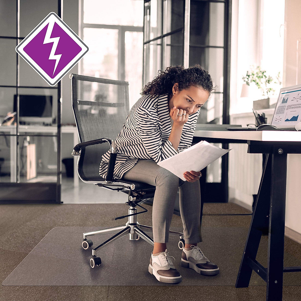 Floortex Computex Anti-Static AdvantageMat, PVC Chair Mat for Carpets up to 3/8" Thick, 60" x 48", Rectangular, Clear (3115226EV)