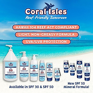 Coral Isles Reef Safe Sunscreen Spray SPF 50 - Broad Spectrum UVA/UVB Protection - Octinoxate & Oxybenzone Free - Hawaii Compliant - Non-Greasy, Fragrance Free - Water Resistant - 6 Fl Oz 3 pack