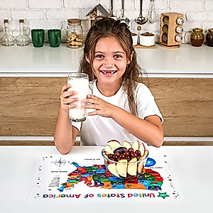 Simply Magic Discovery Set of 5 Educational Placemats for Kids - Kids Placemats Non Slip for Dining Table, Wipeable Reusable Plastic Placemats for Kids: USA, World Map, Periodic Table, Solar System