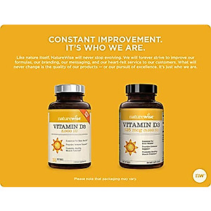 NatureWise Vitamin D3 5000iu (125 mcg) 1 Year Supply for Healthy Muscle Function, and Immune Support, Non-GMO, Gluten Free in Cold-Pressed Olive Oil, Packaging Vary ( Mini Softgel), 360 Count