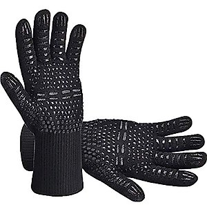 BBQ Grill Gloves, 932°F Extreme Heat Resistant Oven Mitts, Silicone Non-Slip Kitchen Cooking Gloves for Barbecue, Cooking, Baking, Grilling, BBQ, 1 Pair