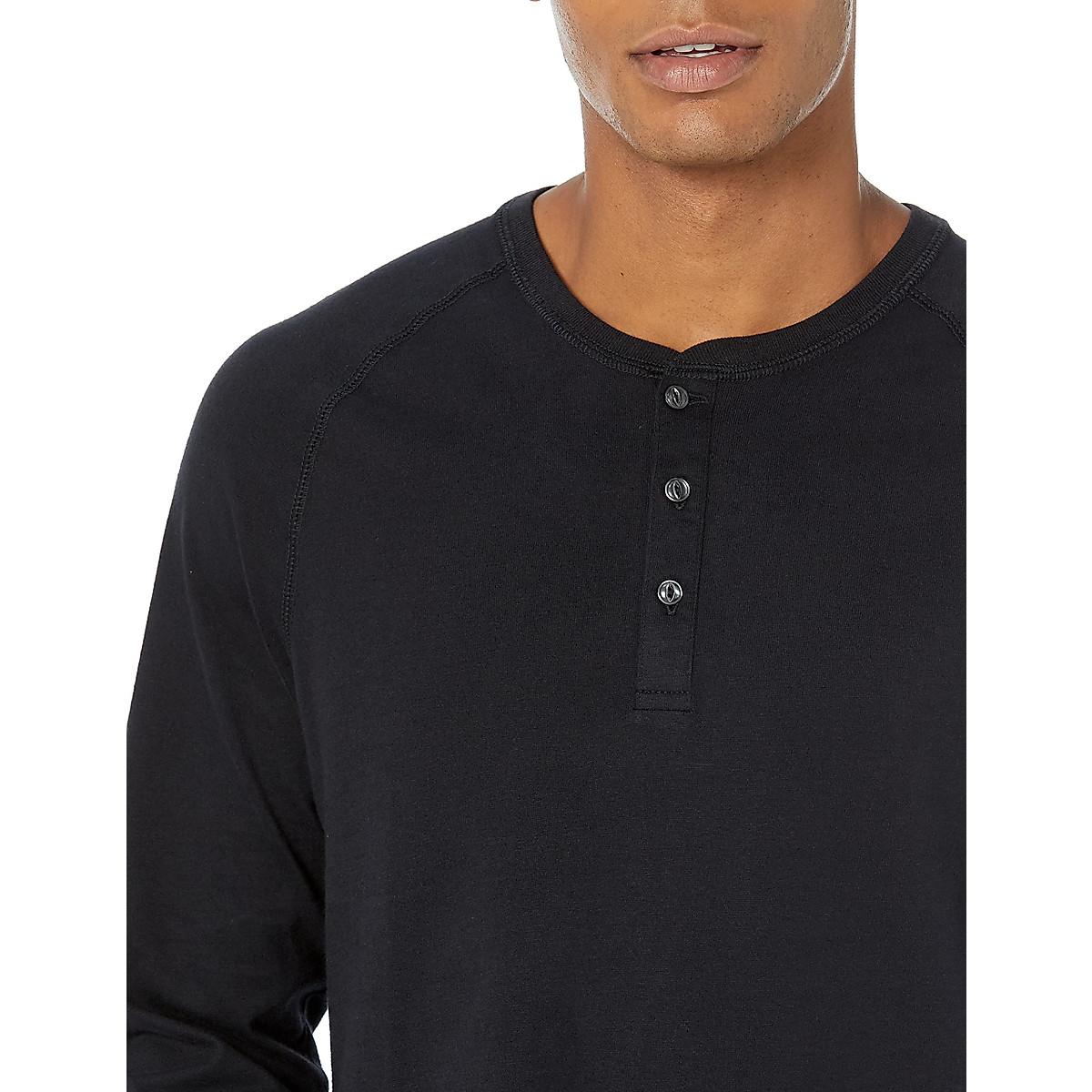 Amazon Essentials Long Sleeve Shirt for Men, Regular-Fit Henley, Available in Big & Tall, Black, Large