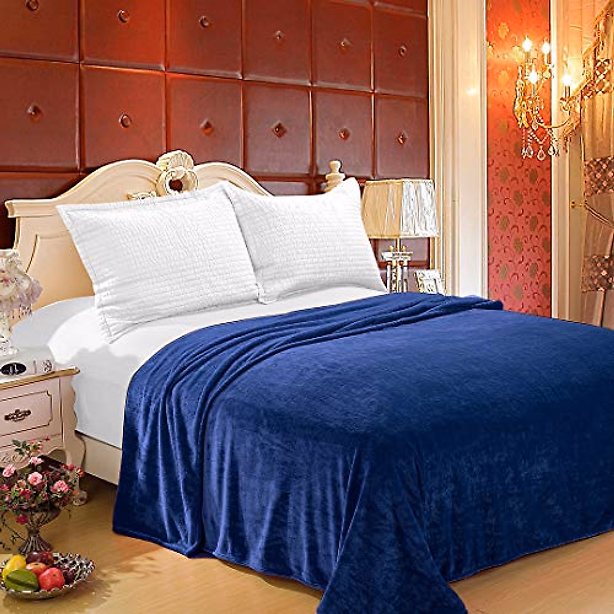 Home Must Haves Ultra Soft Lightweight Fleece Microfiber Full Size Warm Cozy Plush Premium Bed Throw Blanket, Navy Flannel