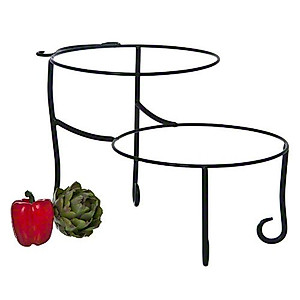 American Metalcraft TLSP1219 Wrought Iron Pizza Stand with Curled Feet, Two-Tier, 12" H x 19" W, Black