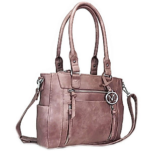 Zzfab Medium CCW Bag Multi-Zippers Fashion Faux Leather Concealed Carry Purse (Mauve)