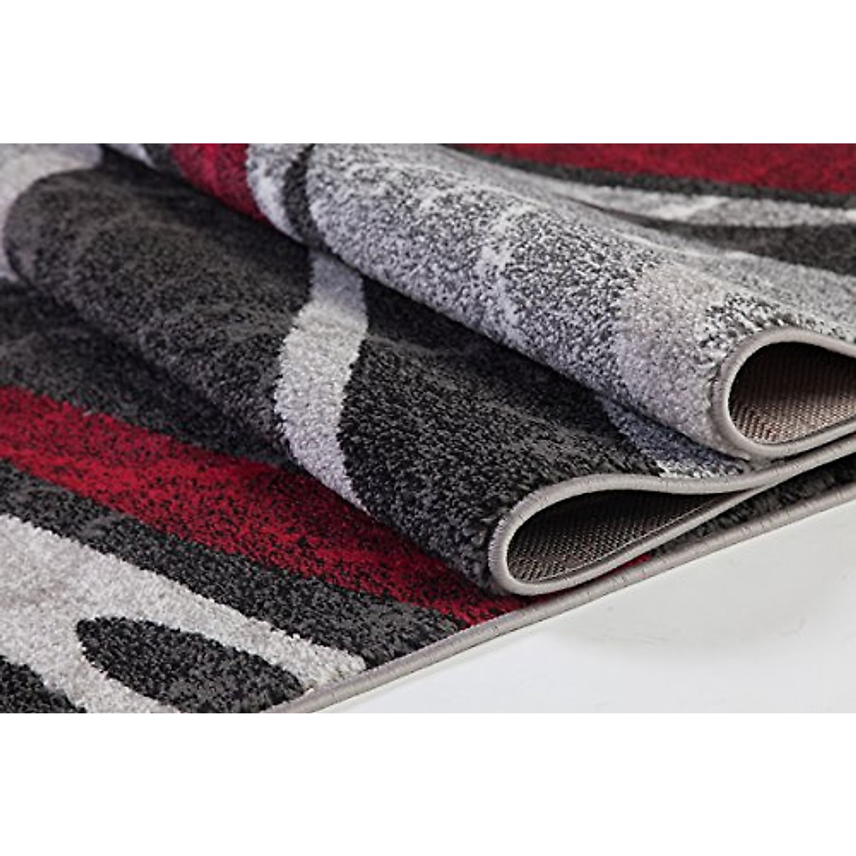 Ladole Rugs Innovative Spirals Abstract Pattern Area Rug Living Room Bedroom Entrance Hallway Carpet in Red Grey Black 5x8 (5'3" x 7'6" 160cm x 230cm) 5x7 8x10 9x12 2x10 4x6 feet