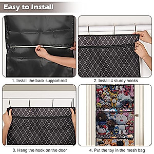 Stuffed Animal Net Over The Door Stuffed Animal Net Biupky 4 Mesh Pockets Hanging Stuffed Animal Storage Door with 4 Sturdy Hooks, Large Capacity Stuff Animal Organizer for Toy Plush Snacks (Rhombus)
