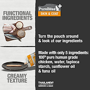 PureBites+ Skin & Coat Squeezables for Cats, only 5 Ingredients, case of 15