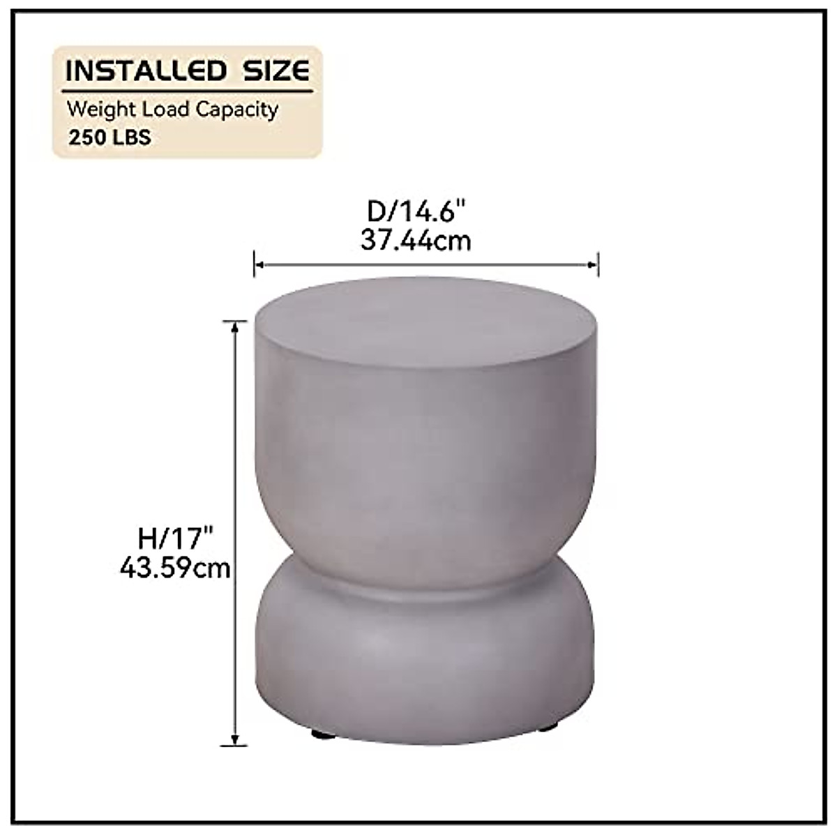 WILLIAMSPACE Lightweight Accent Table with Concrete Finish, Round Side Table End Table Garden Stool for Indoor, Outdoor - Anthracite Grey