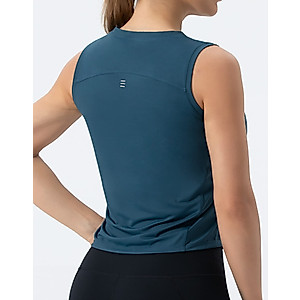 Ice Silk Workout Tops for Women Quick Dry Muscle Gym Running Shirts Sleeveless Dark Blue Green