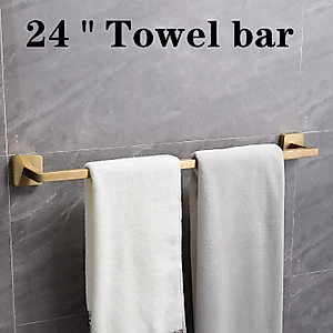 Ntipox 4 Pieces Brusehd Gold Bathroom Hardware Accessories Set,Stainless Steel Square 24" Hand Towel Bar Set Gold, Towel Rack Set Gold, Wall Mounted