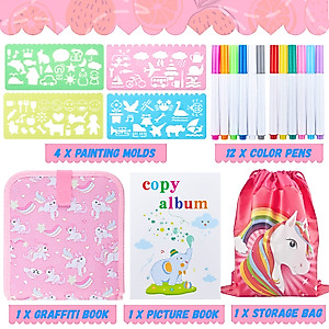 Erasable Doodle Book Set for Kids, Reusable Magic Drawing Book Writing Painting Set Travel Airplane Activity for Toddlers Age 3, 4, 5, 6 (Pink Unicorn)