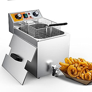 Festa Essential 14 Qt. Electric Countertop Commercial Deep Fryer with 6.8 Qt. Basket, for Restaurant and Home - 120V, 1700W, Stainless Steel Build