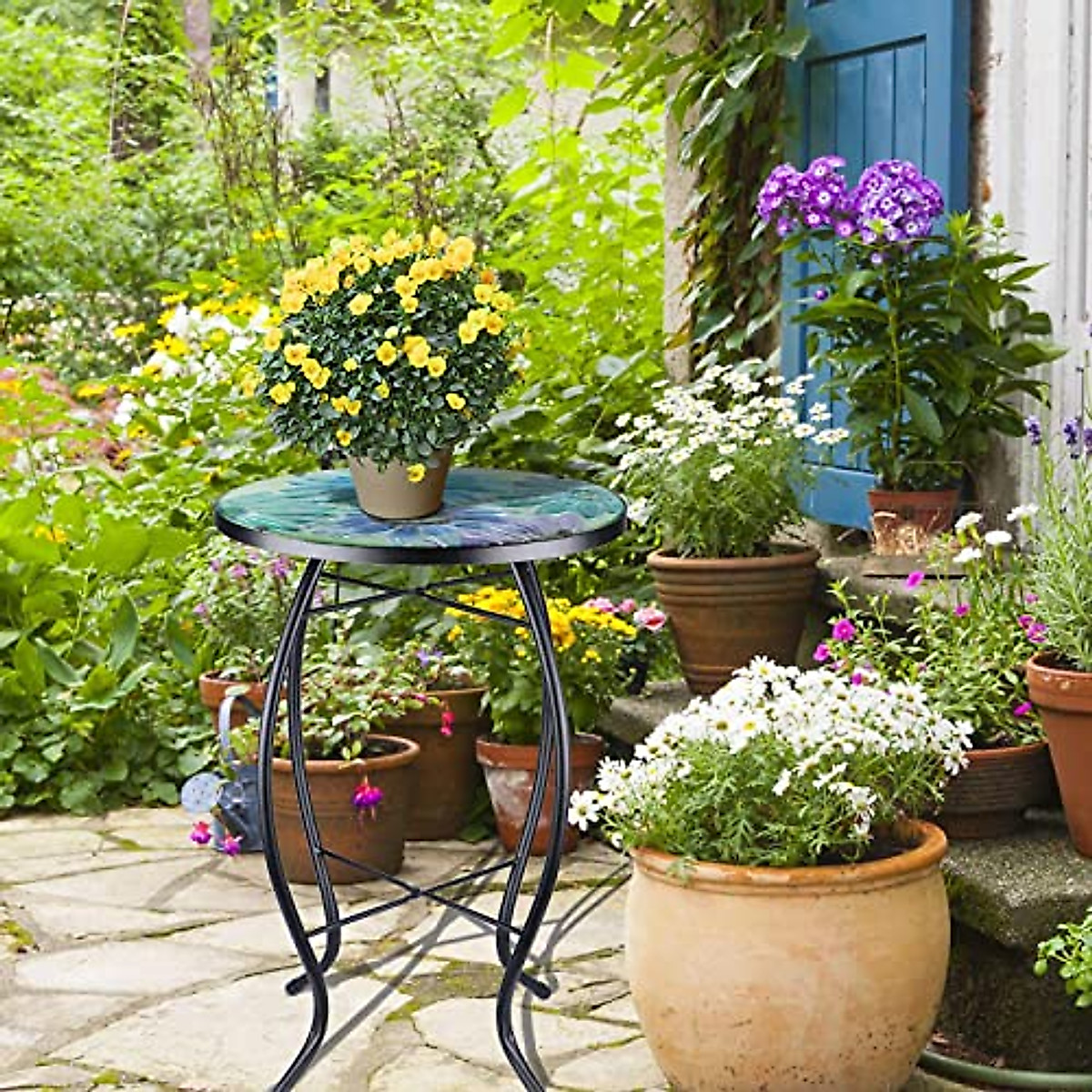 VCUTEKA Patio Side Table Outdoor Coffee Table Mosaic Accent Table Round Small End Table Bistro for Living Room Porch Balcony Backyard Garden Sunflower