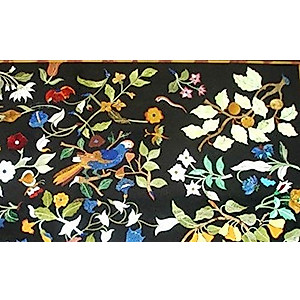 Pietra Dura Black Marble Rectangular 48" x 30" Inch Dining Table Top, Bird Inlay Fruit Inlay and Flowers Inlay Design Outdoor Decor, Indoor Decor Table Top, Piece Of Conversation, Family HeirLoom