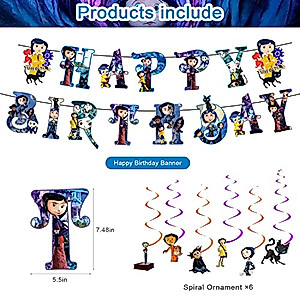 YACANNA Coraline Birthday Party Supplies, Coraline Theme Birthday Party Decorations, Includes Cupcake Toppers Banner ,18 Balloons and Coraline Swirls,Cute Coraline Theme for Birthday Party