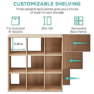 Best Choice Products 9-Cube Sturdy Storage Shelf Cubby Organizer Bookcase System for Nursery, Kids Room, Living Room, Kitchen, and Closet – Light Oak