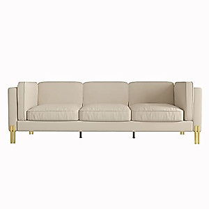 Lostcat Velvet Sofa Couch Mid Century Modern Upholstered 3-Seater Loveseat with Armrest and Stainless Steel Legs for Living Room, Apartment and Small Space, Beige