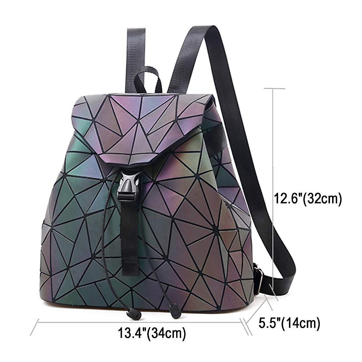 Geometric Backpack Luminous Backpacks Holographic Reflective Bag Lumikay Bags Irredescent Rucksack Rainbow (Style2+wallet set)