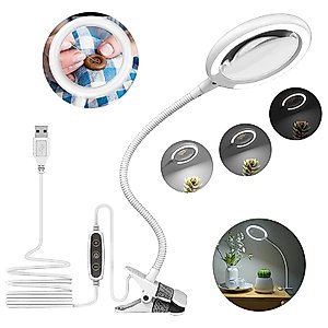 Delixike Magnifying Glass with Light and Stand, 3X Magnifier with Clam, Desk Magnifying Lamp for Crafting, Reading, Sewing, Hobbies, Close Work