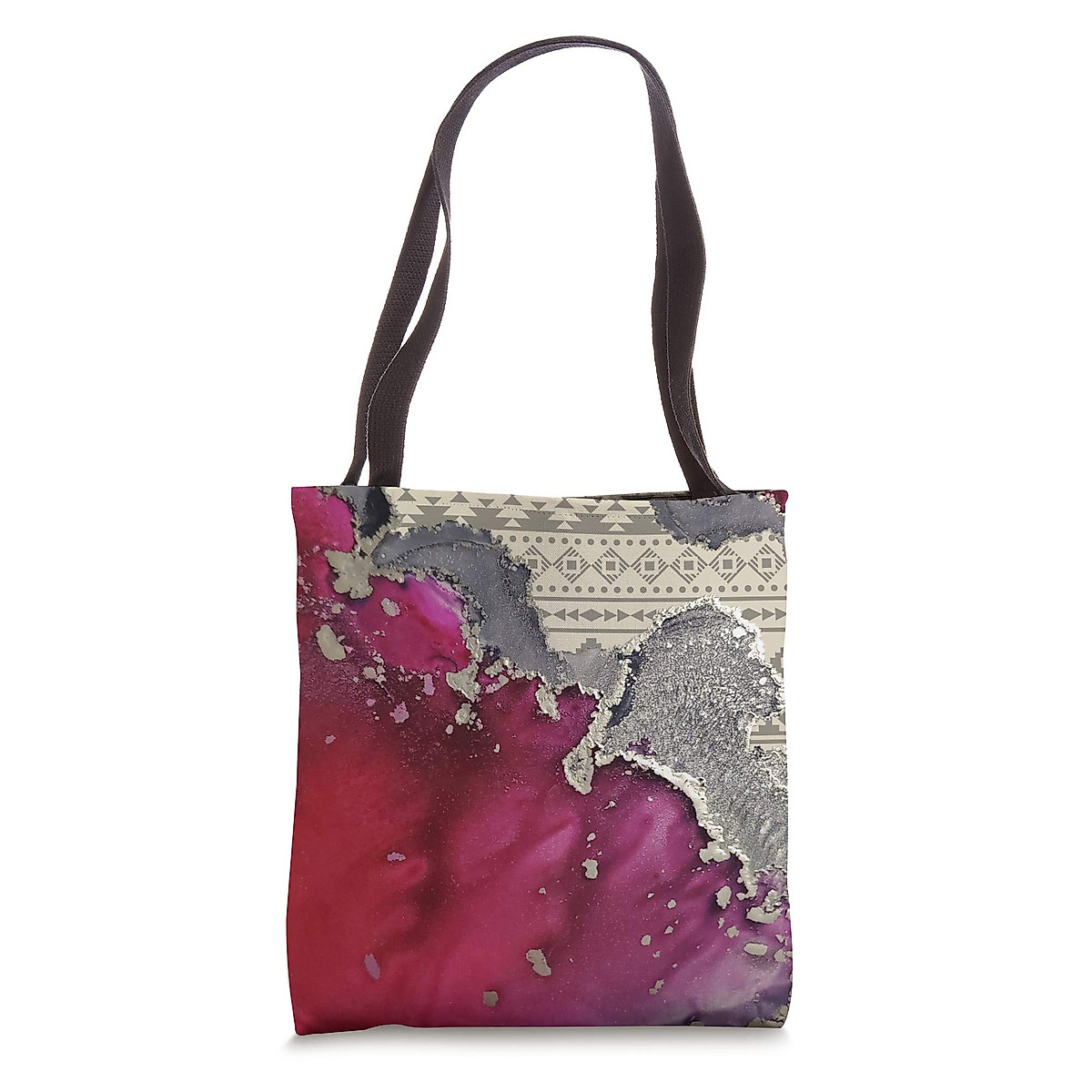 Magenta Aztec Modern Art Alcohol Ink Distressed Pattern Tote Bag