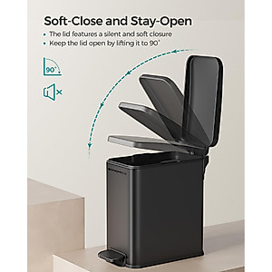 SONGMICS Bathroom Trash Can, 1.3 Gallon (5 L) Small Trash Bin with Lid, Slim for Small Spaces, Stainless Steel Garbage Can, Soft Close, Black ULTB560B05
