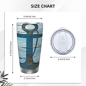 AYCZN Wooden Anchor 20 OZ Tumbler Stainless Steel Travel Coffee Mug, Vintage Nautical Insulated Water Bottle with Lid and Straws Leakproof Thermal Cup