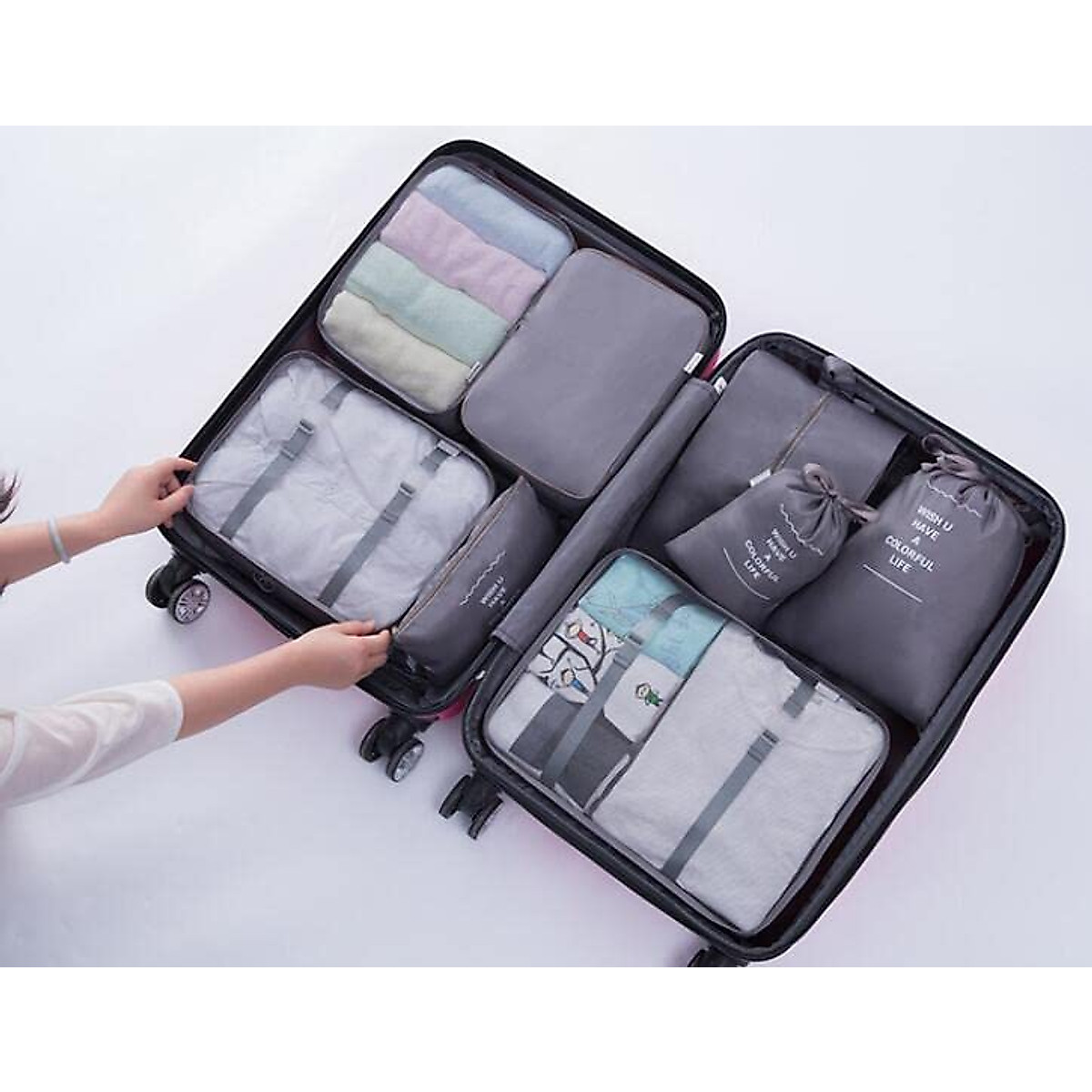 7 Pcs Travel Packing organizer and Packing Cubes for Suitcase with Essencial Travel Bags (PINK)