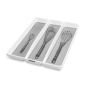 madesmart Classic Large Utensil Tray, Soft Grip, Non-Slip Kitchen Drawer Organizer, 3 Compartments, Multi-Purpose Home Organization, BPA Free, White