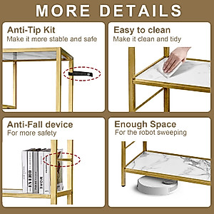 AT-VALY 6 Tier Bookcase Bookshelf, 72.4”Tall Modern Freestanding Bookshelf with 6 Shelves, Faux Marble Open Display Storage Book Shelves for Living Room Bedroom Home Office (Gold)