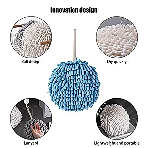 Chenille Hand Towel Ball,Super Soft/Quick Drying/Fast Dry/Strong Water Absorption/Microfiber Velvet,Cleaning Wash Cloths/Wipe/Puff/Dryer Sponge for Bathroom/Kitchen,with Hanging Loop/Wall Hook(3 Pcs)