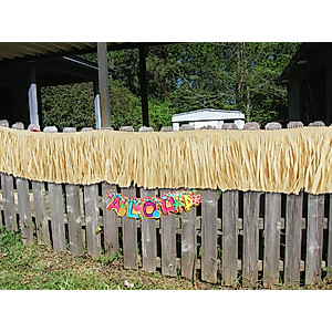 Hawaiian Luau Grass Raffia Fringe Banner Table Skirt for Tropical Birthday Party Tiki Bar, Tent,Chair Skirt,Deck Skirt,Garland Graduation Summer Beach Decorations