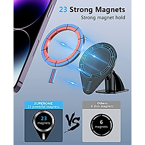 SUPERONE Mag Safe Car Mount for Dashboard [23 Strong N55 Magnets] iPhone MagSafe Phone Mount for car 360° Rotation Adjustable Magnetic Phone Holder, Only Fit for iPhone 14 13 12 Pro/Max/Mini