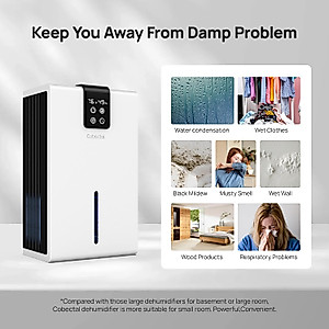 Cobectal Electric Dehumidifier for Home, Portable Dehumidifier Auto Shut Off, 3 Modes with 95oz Water Tank, Air Dehumidifier with Colorful Light for Basement, Bedroom, Bathroom, Closet (White)