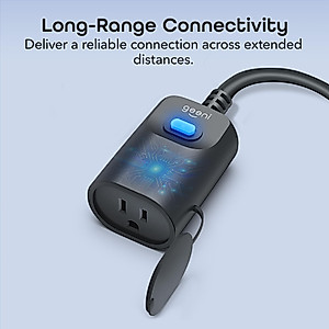 Geeni Indoor/Outdoor Smart Plug Weatherproof, 1 Socket –No Hub Wireless Remote Control and Timer –Works with Amazon Alexa, Google Assistant, Requires 2.4 GHz Wi-Fi, Black