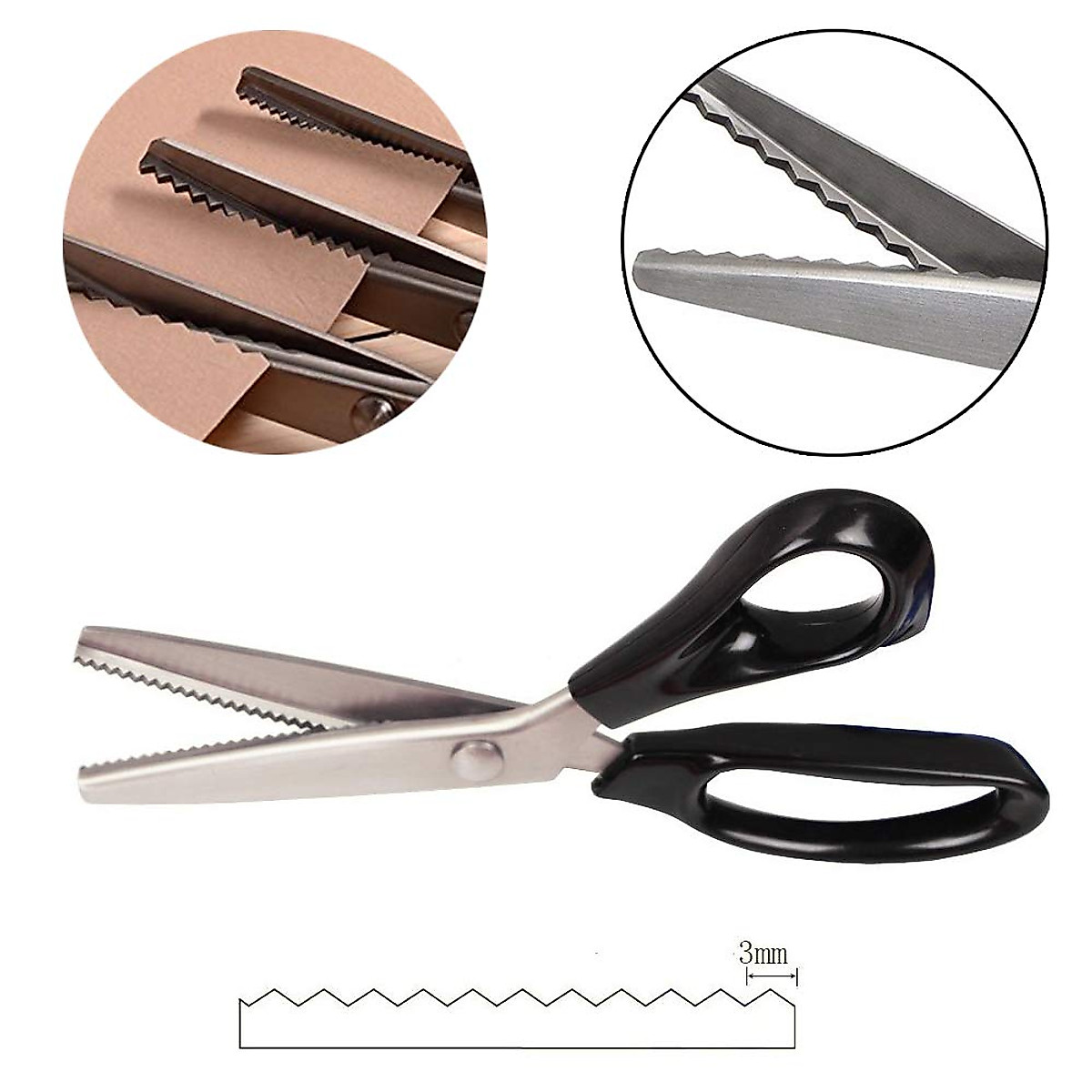 Professional Pinking Shears, Comfort Grip Handle Stainless Steel Dressmaking Scissors Sewing Art Craft Cut Tool, Serrated and Scalloped Blade Cutting Scissor for Fabric Decoration (Serrated 3mm)