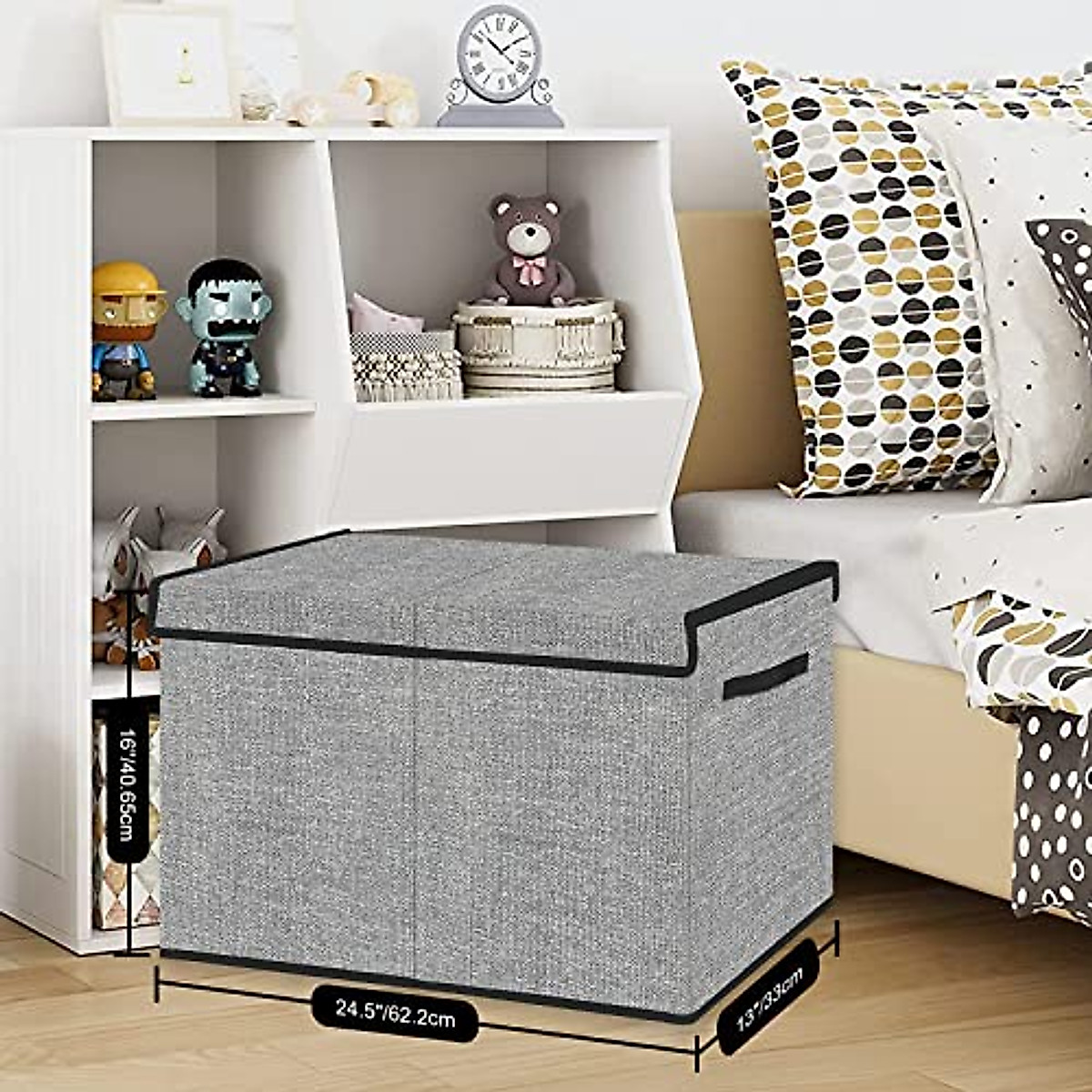 JAYSDAYLY Over the Door Hanging Organizer Storage with 5 Large Pockets 1 Pcak + 1 Pack Collapsible Large Toy Box Storage with Lid for Closet,Nursery,Playroom,Pantry