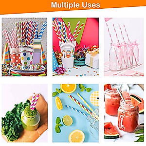Weemium 200 Biodegradable Paper Straws - Durable & Eco-Friendly in 10 Color Stripes - Rainbow Drinking Straws & Party Decoration Supplies