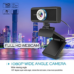 1080P Full HD Webcam,Computer Laptop PC Mac Desktop Webcam for Meetings and Video Calls Pro Stream Webcam with Plug and Play Video Calling, Built in Microphone,Black
