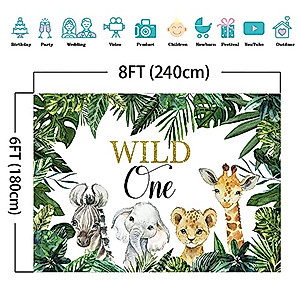 Mocsicka Safari Wild One Backdrop Safari Animal First Birthday Party Background Jungle Boy 1st Birthday Party Decorations Photography Background (8x6ft)