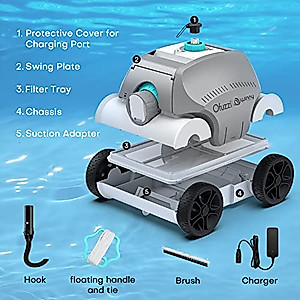 Ofuzzi Cyber 1200 Cordless Robotic Pool Cleaner, Max.120 Mins Runtime, 3H Fast Charge, 1.5X Suction Power Automatic Pool Vacuum for Above/In Ground Pools Up to 1076ft² of Flat Bottom (Grey)