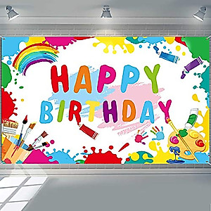 Art Paint Birthday Party Decorations Supplies Artist Happy Birthday Backdrop Banner Background for Mess Graffiti Wall Brush Event Baby Party Favors Hanging Photo Booth Props, 70.8 x 43.3 Inch