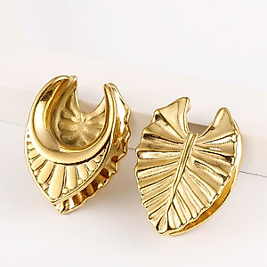 Casvort 2 PCS 12mm (1/2'') Hypoallergenic 316 Stainless Steel Gold Flower Ribbon Saddle Hangers Plugs Unique Saddle Gauges Ear Plugs Expander Stretcher Ear Tunnels Body Piercing Jewelry