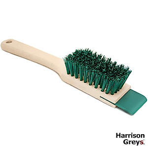 Scrubbing Brush Heavy Duty, Stiff Bristle Brush with Scraper - Wooden Scrub Brush, Bristle Brush for Cleaning, Lawn Mower Deck Scraper, Mower Cleaning Tool, Universal Outdoor Scrub Brush with Handle