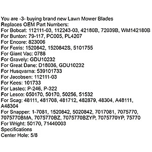 3PK Blades for 61" Cut Deck 482879 482881