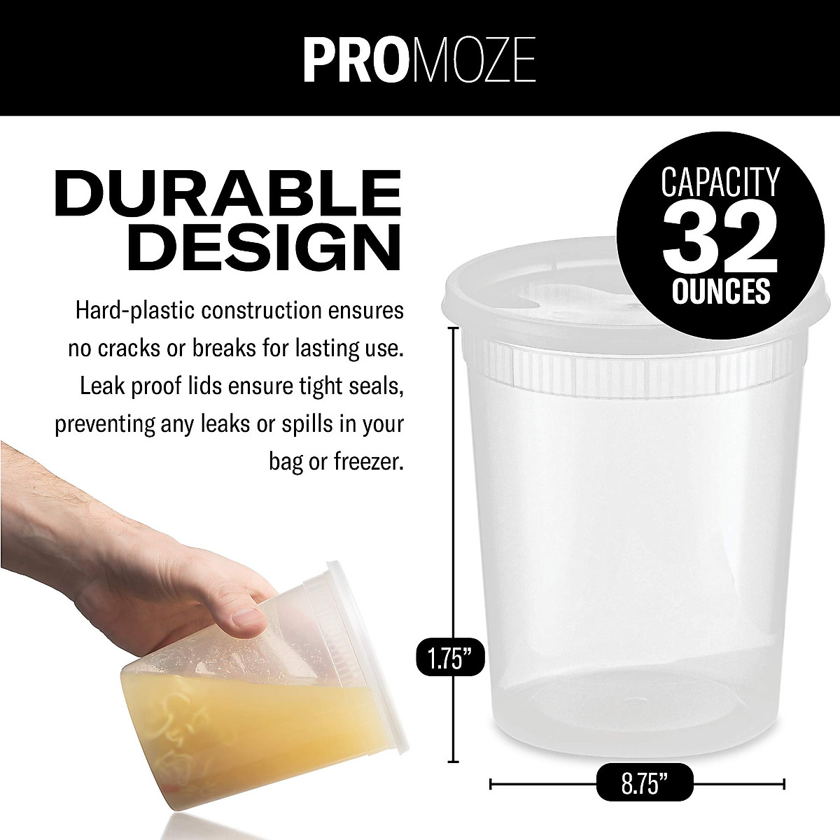 Plastic Deli Food Storage Containers With Leak-Proof Lids (24 Pack, 32 Oz) | Microwaveable Airtight Container For Soups, Snacks, Meal Prep, Salad, Ice Cream | BPA-Free Kitchen & Restaurant Supplies