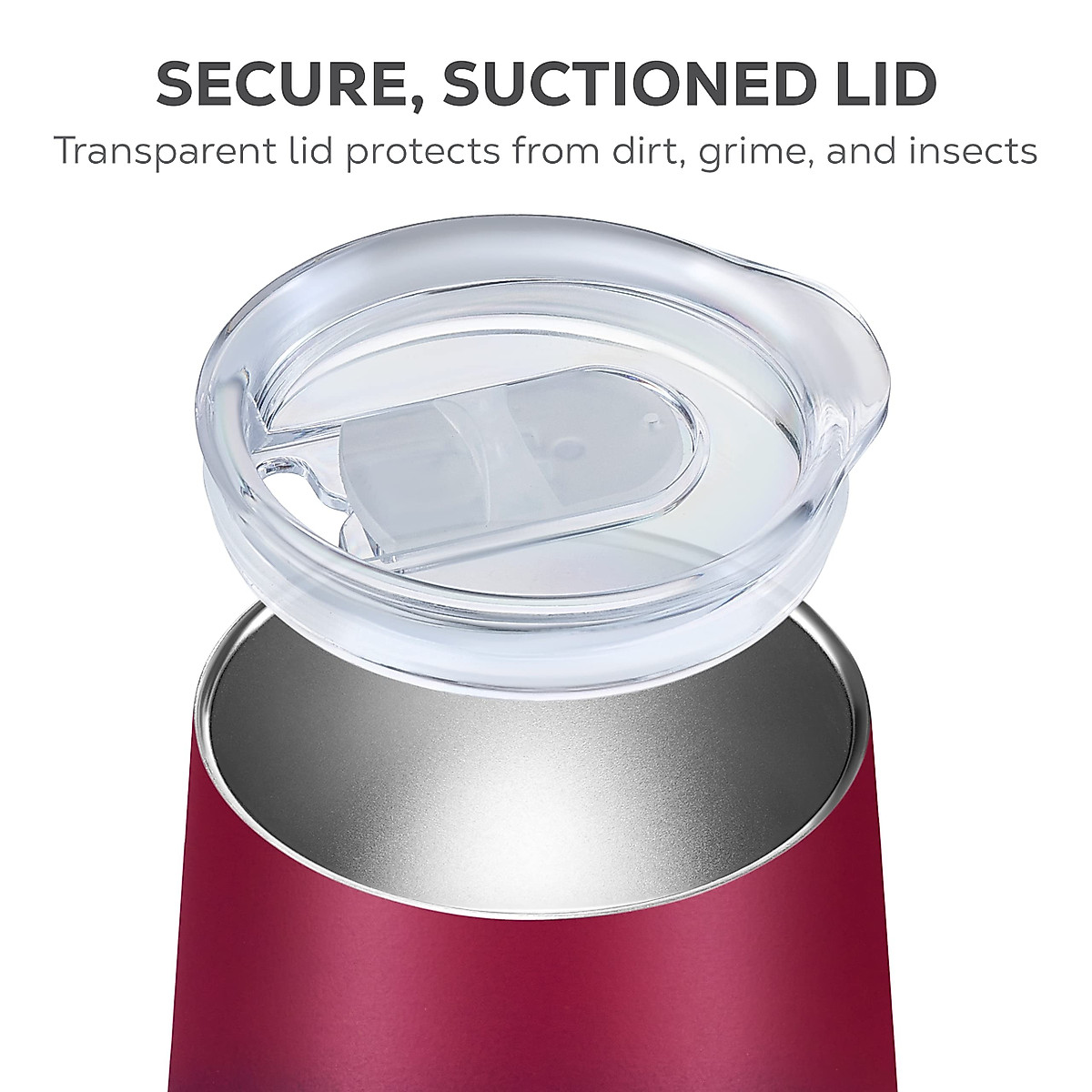 FineDine Triple Insulated Wine Tumbler With Lid (4 Pack) 12oz Stainless Steel Set- Tumblers Keep Drinks Hot & Cold for Outdoors, Beach, Picnics- Unbreakable Glasses With BPA Free Lids (Purple Print)