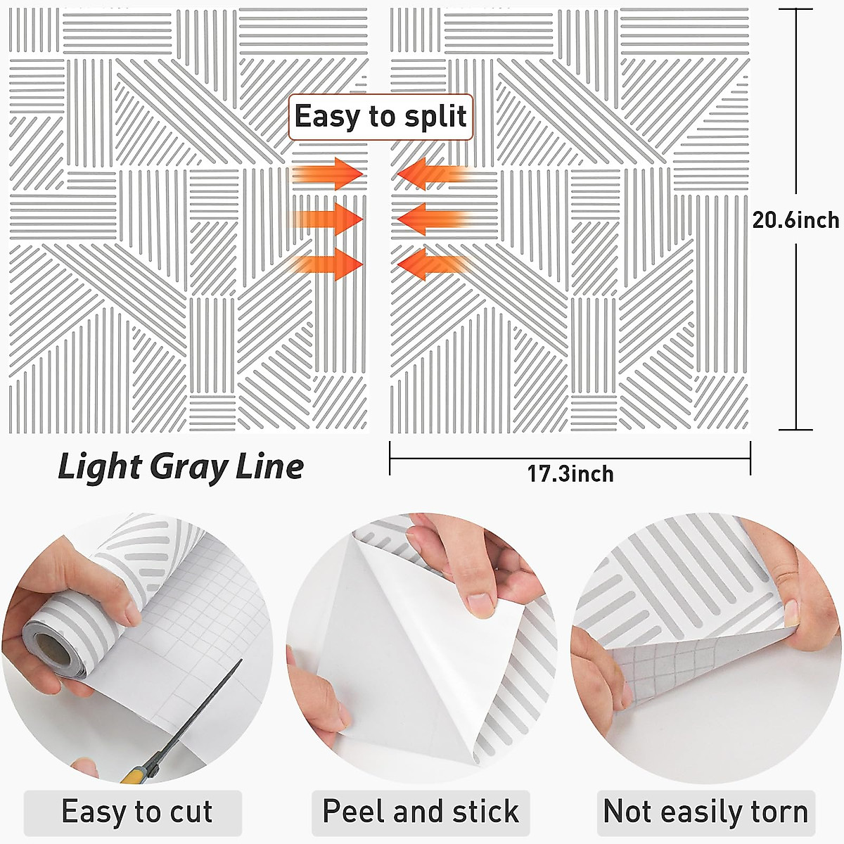 Tomete Gray and White Wallpaper Geometric Wallpaper Peel and Stick Wallpaper Boho Modern Geometric Contact Paper for Cabinets Removable Line Bathroom Wallpaper Waterproof Self-Adhesive17.3”×393”