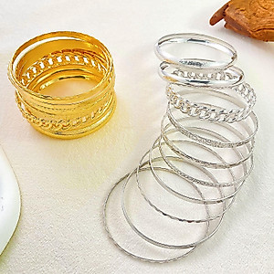 BEARJIA 10pcs Gold Bangle Bracelets for Women Silver Bangles Indian Costume Jewelry Fashion Disco Bangle Bracelets for Girls Gold Bracelet for Teen Girls (silver)