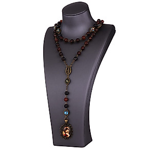 diyalo Servite Rosary of the Seven Sorrows 7 Prayer Beads Chain Religious Holy Blessed Virgin Mary Pendant Y-Necklace (Dark Brown Agate Beads)